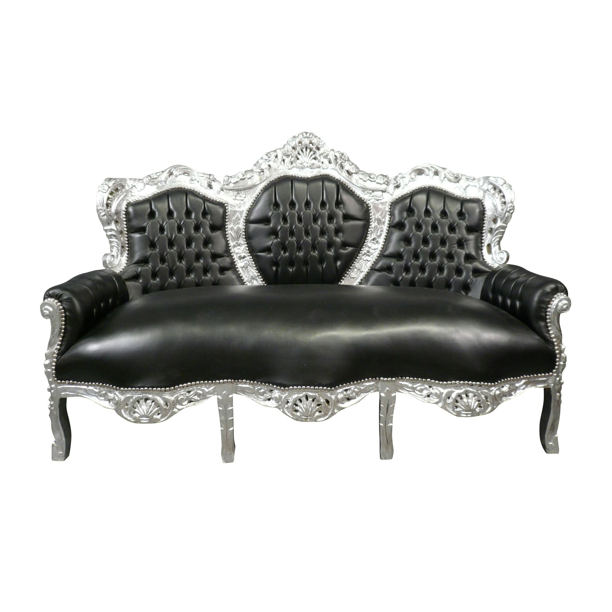 Canapé baroque noir et bois argent - Meubles baroques