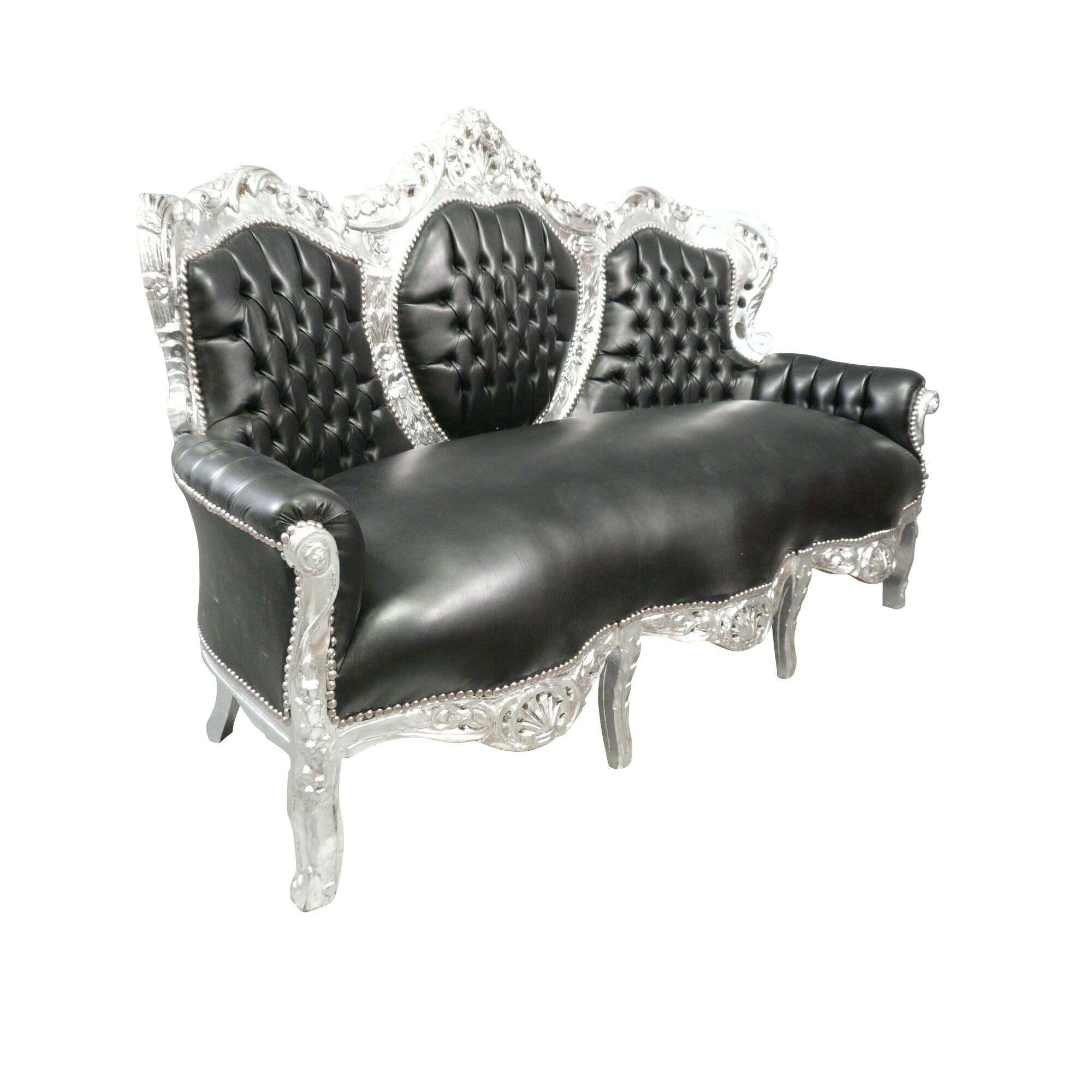 Canapé baroque noir et bois argent - Meubles baroques
